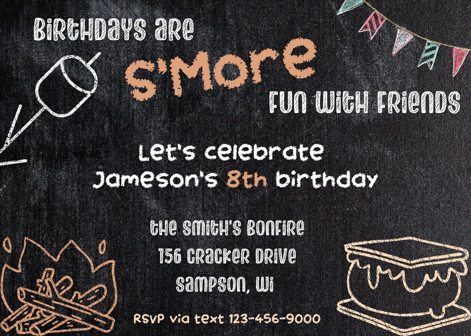 Smores Birthday Party Invitation Template/ Chalkboard Birthday ...