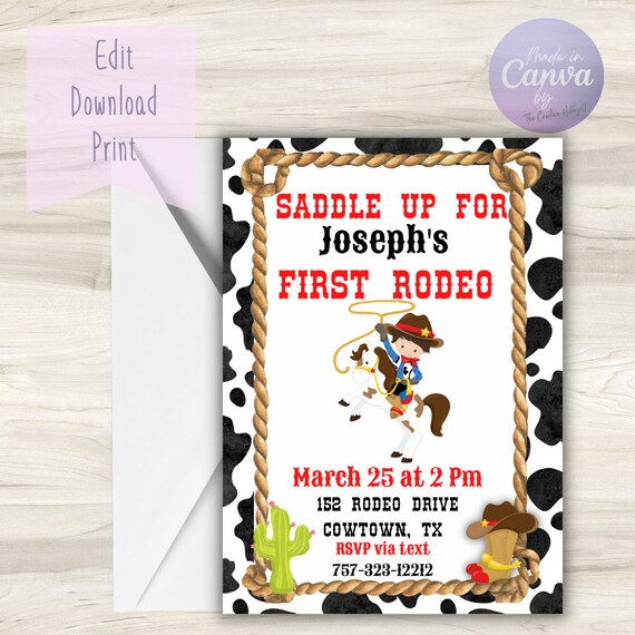 First Rodeo Birthday Invitation Template/ Cowboy Themed Boys - Etsy