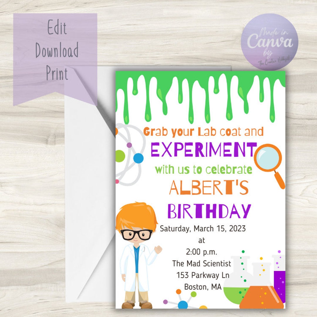 Scientist Birthday Invitation/ Science Birthday Invite/ Mad Scientist ...