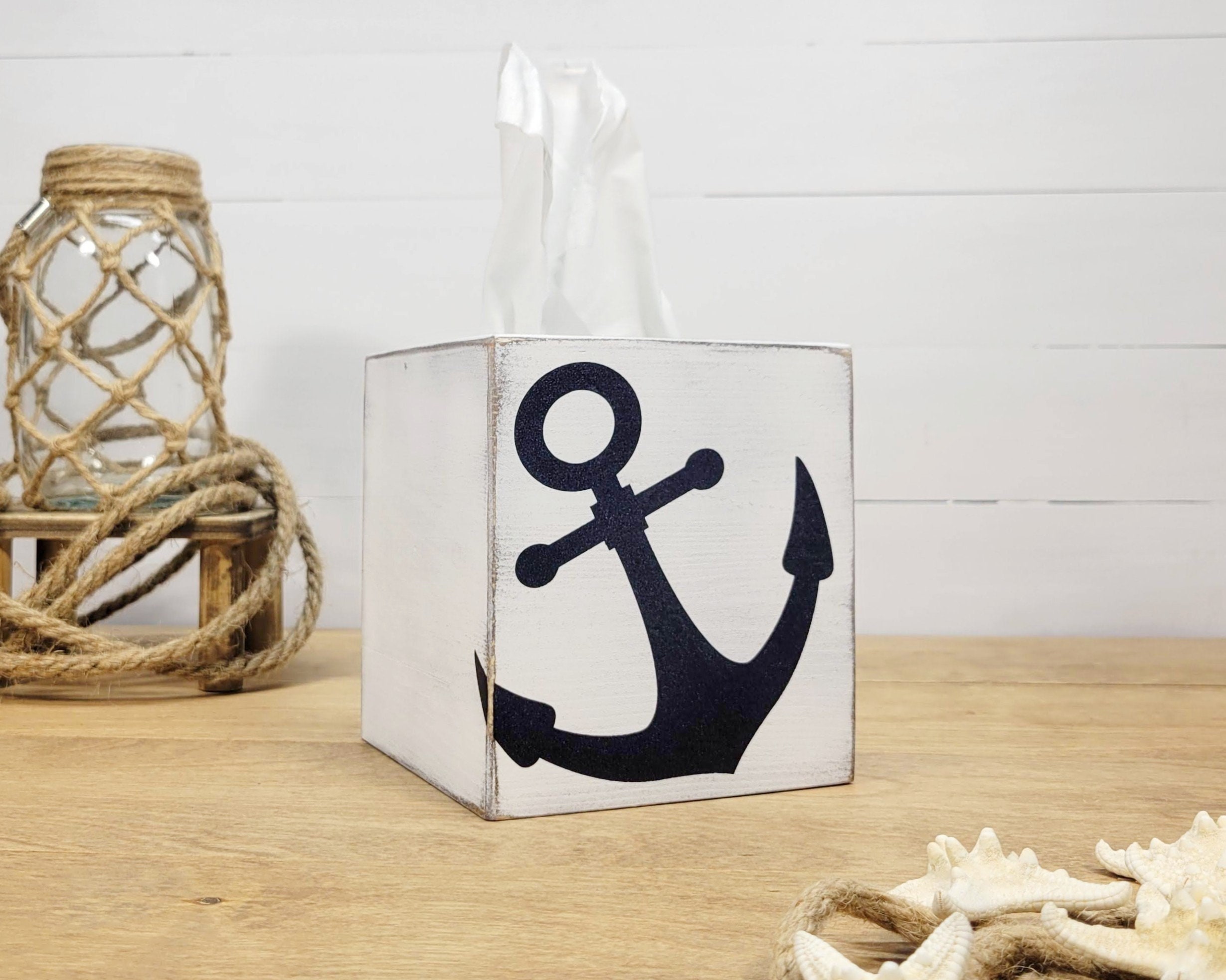 Anchor Tissue Box Cover / Nautical Decor / Coastal Decor / Wooden ...