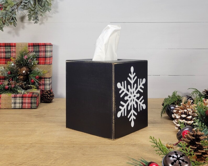 Rustic Black Snowflake Tissue Box Cover / Farmhouse Christmas Home ...