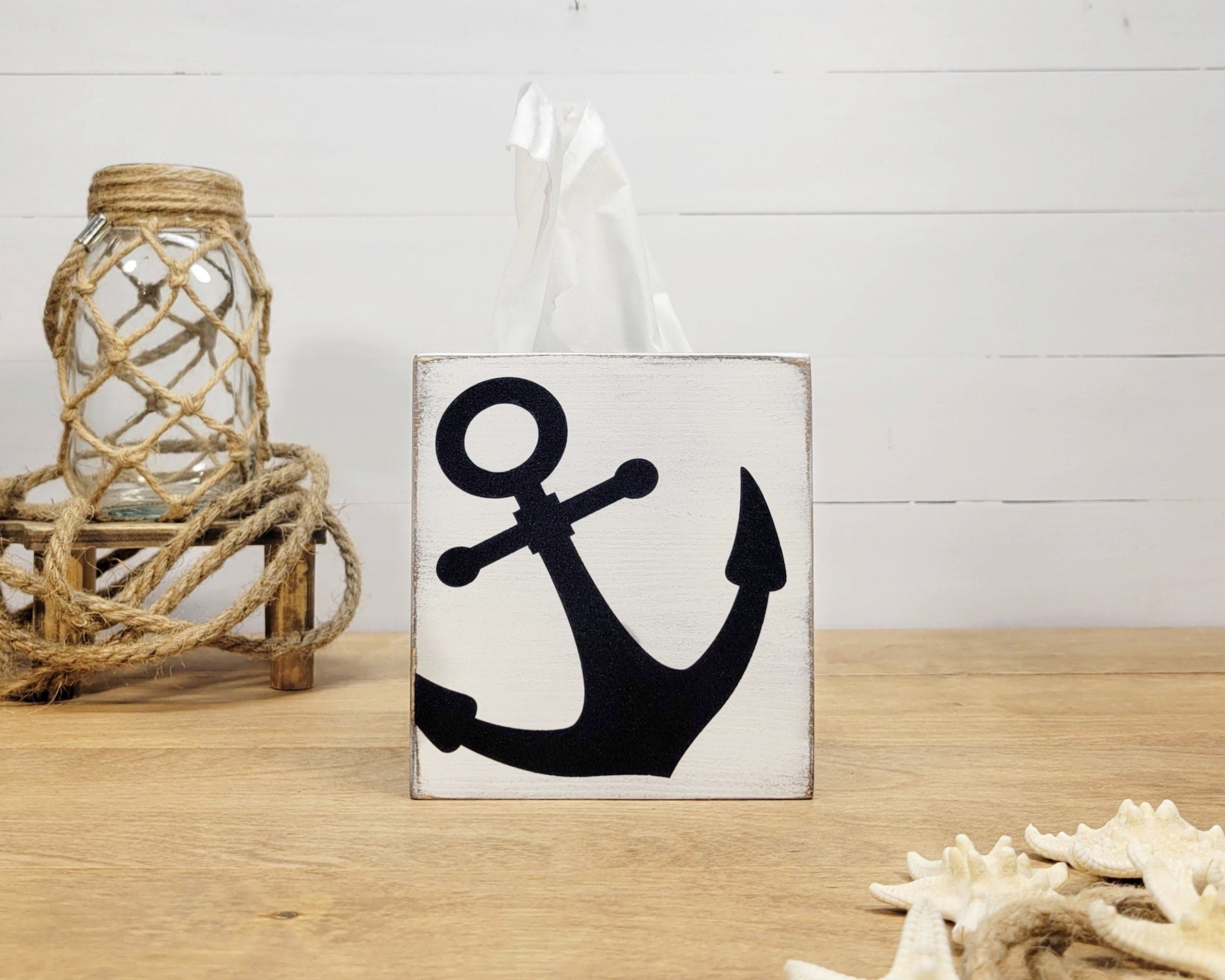 Anchor Tissue Box Cover / Nautical Decor / Coastal Decor / Wooden ...