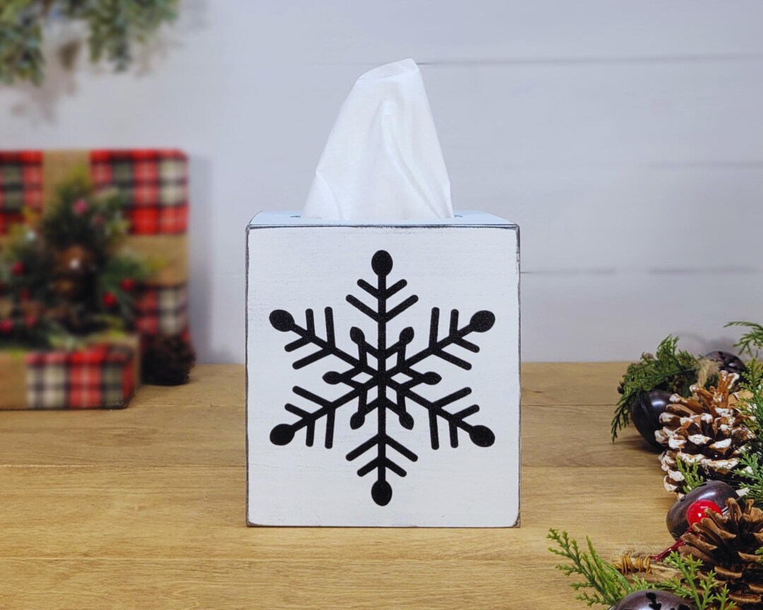 Rustic White Snowflake Tissue Box Cover / Farmhouse Christmas Home ...