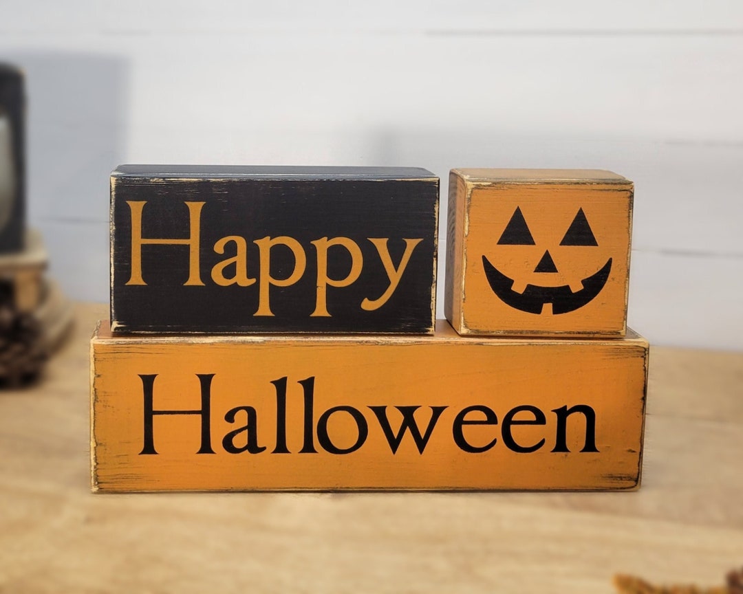 Happy Halloween Stacked Blocks | Rustic Halloween Decor | Halloween ...