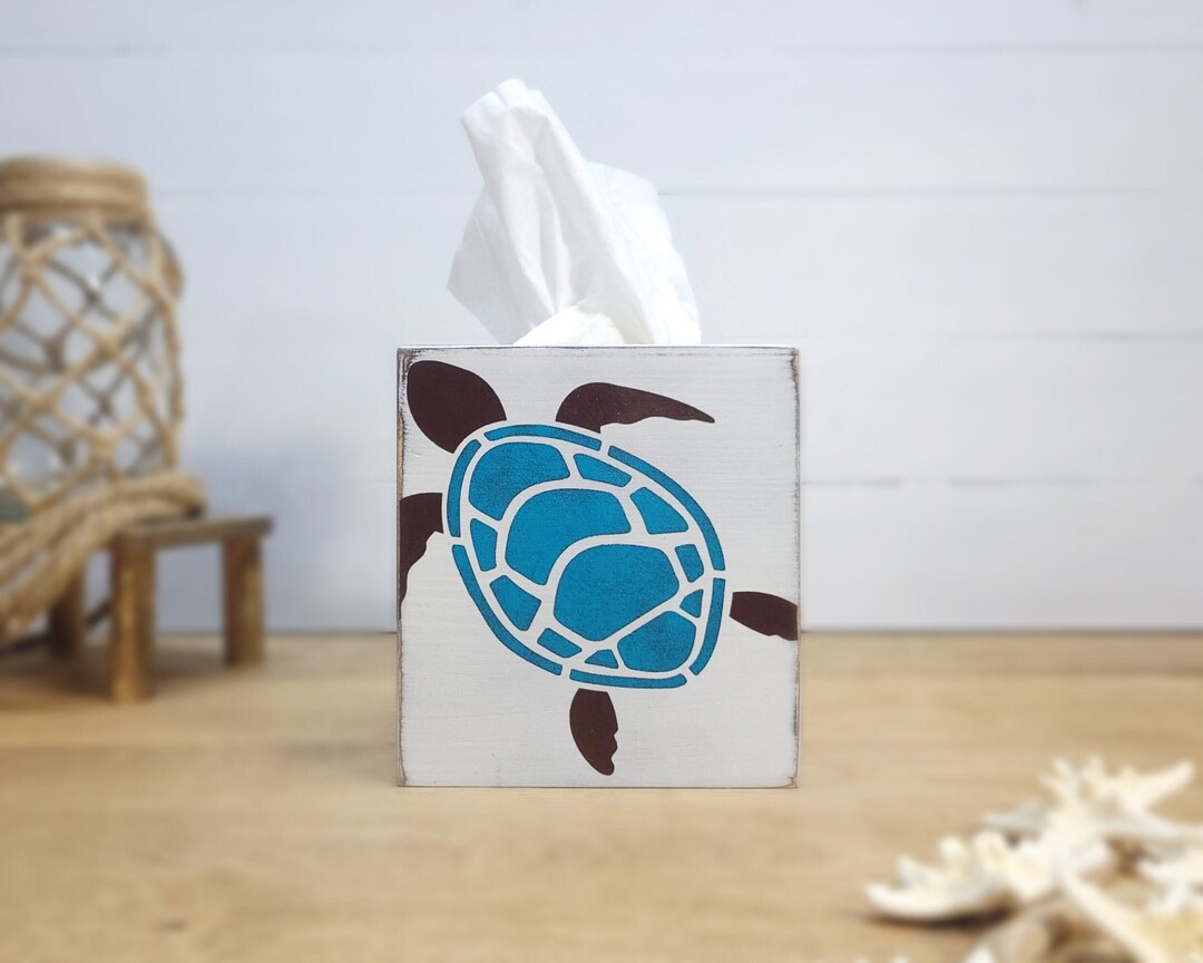 Sea Turtle Tissue Box Cover / Coastal Farmhouse Wooden Tissue Box ...