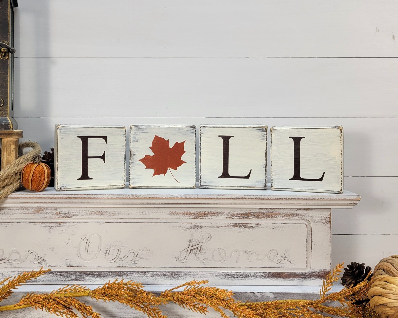 Rustic Fall Stacking Blocks / Autumn Bookshelf Decor / Fall Shelf ...