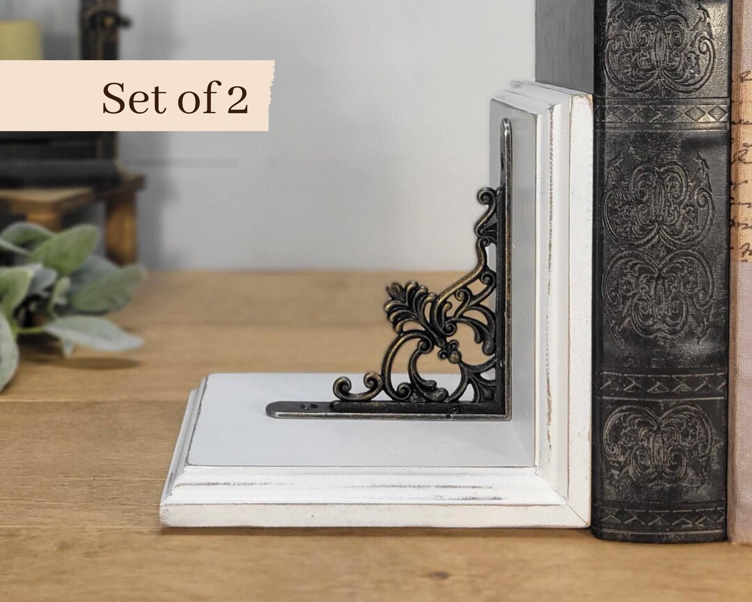 Antique Bronze Decorative Scroll Bookends / Vintage Style Farmhouse ...