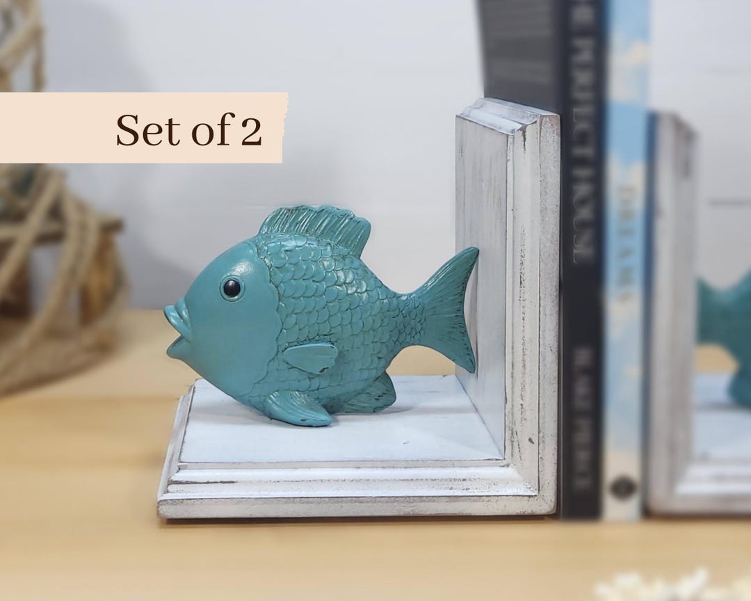 Beach House Book Ends With Rustic Turquoise Fish / Tropical Ocean ...