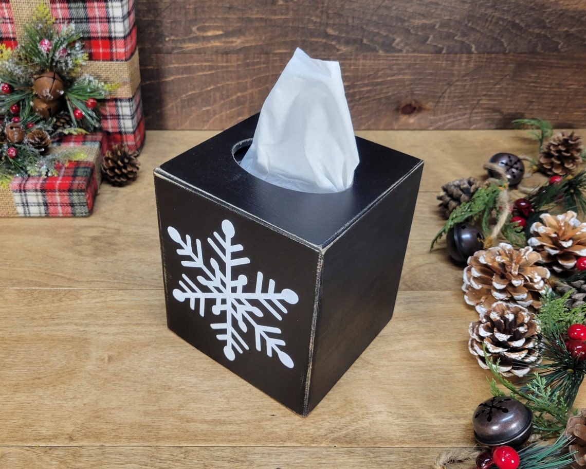 Rustic Black Snowflake Tissue Box Cover / Farmhouse Christmas Home ...