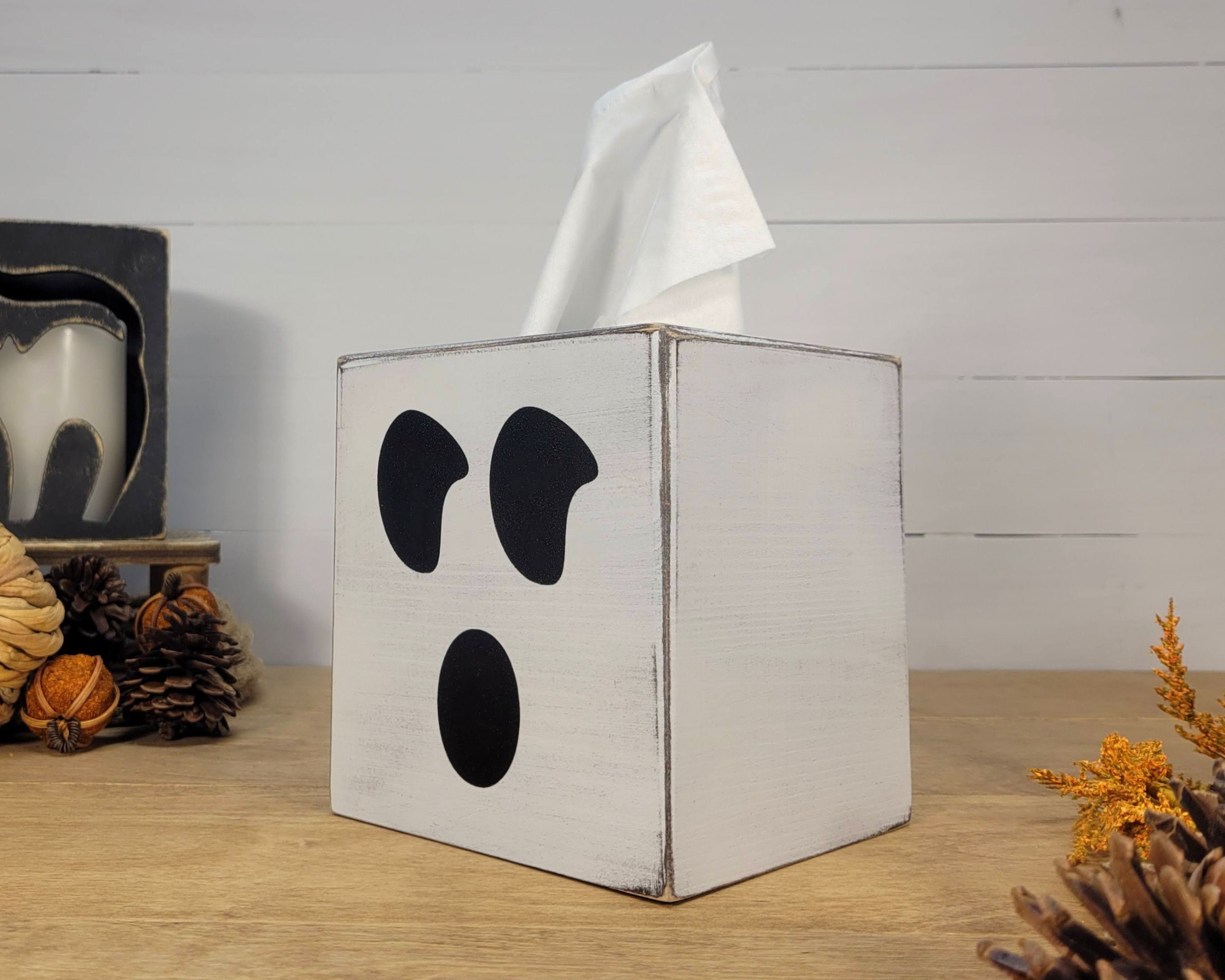 Spooky Ghost Tissue Box Cover / Rustic Halloween Home Decor / Wooden ...