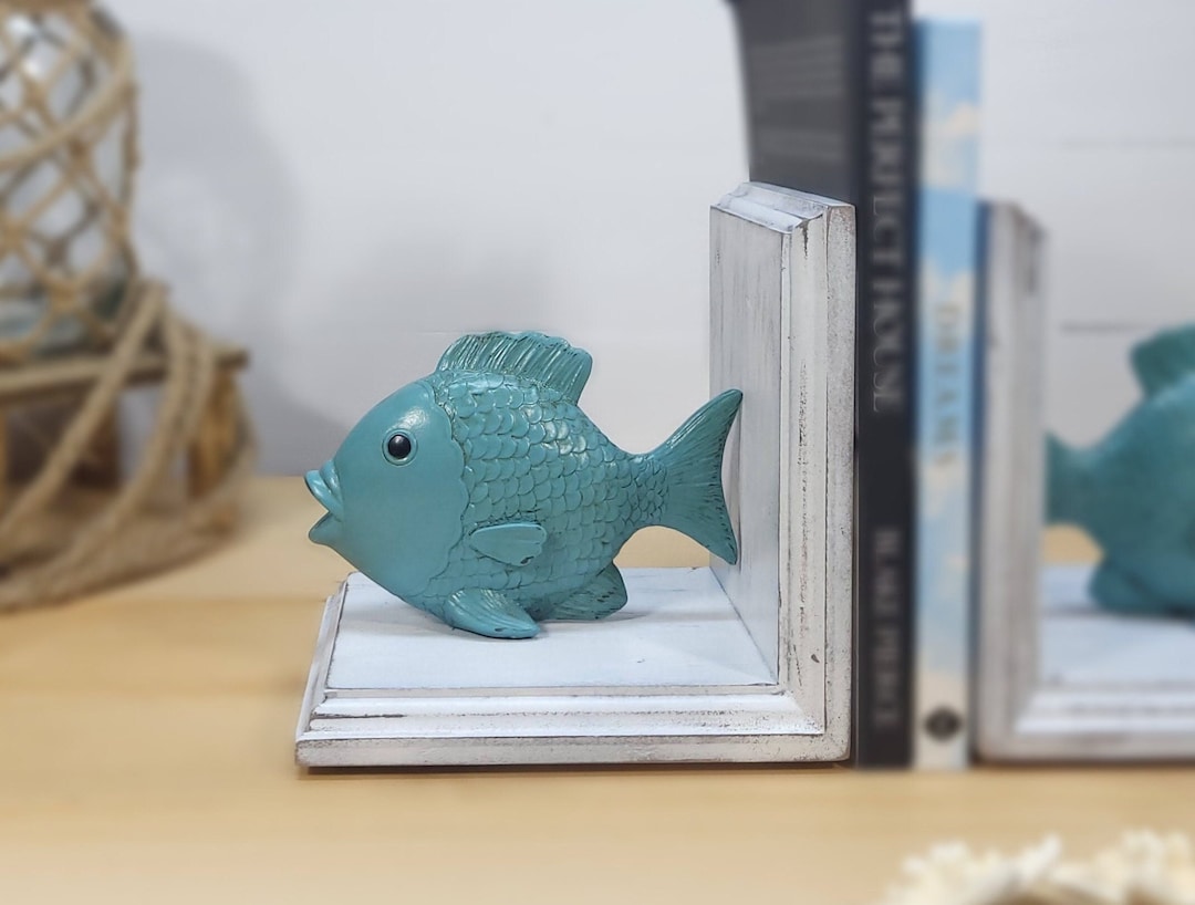 Beach House Book Ends With Rustic Turquoise Fish / Tropical Ocean ...