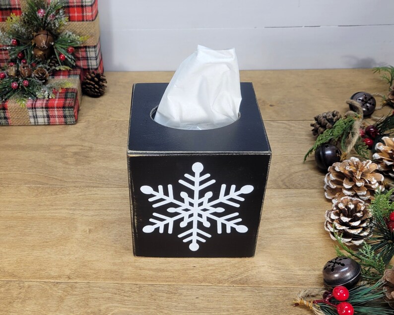 Rustic Black Snowflake Tissue Box Cover / Farmhouse Christmas Home ...