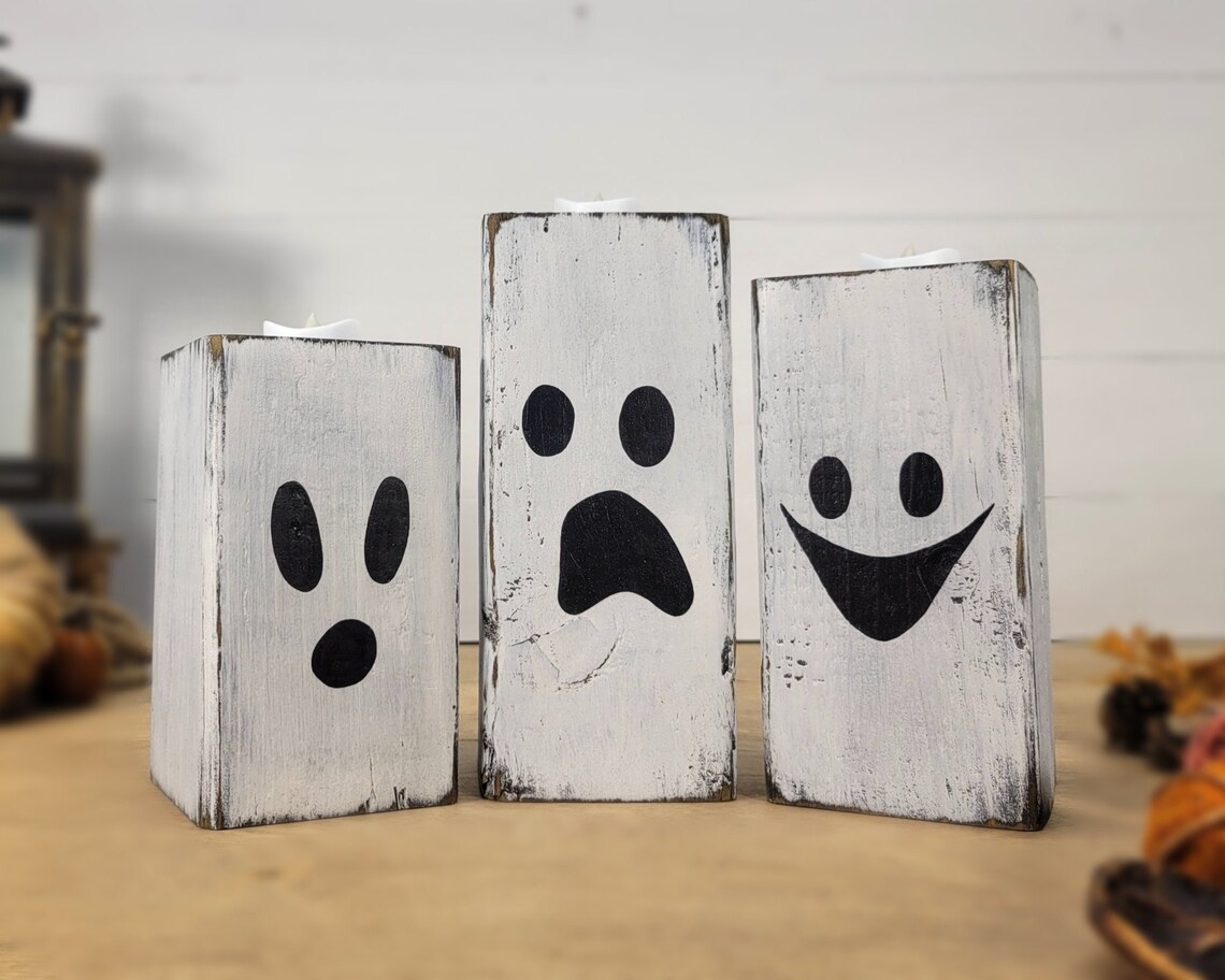 Spooky Ghost Tea Light Candle Holders / Halloween Farmhouse Decor ...