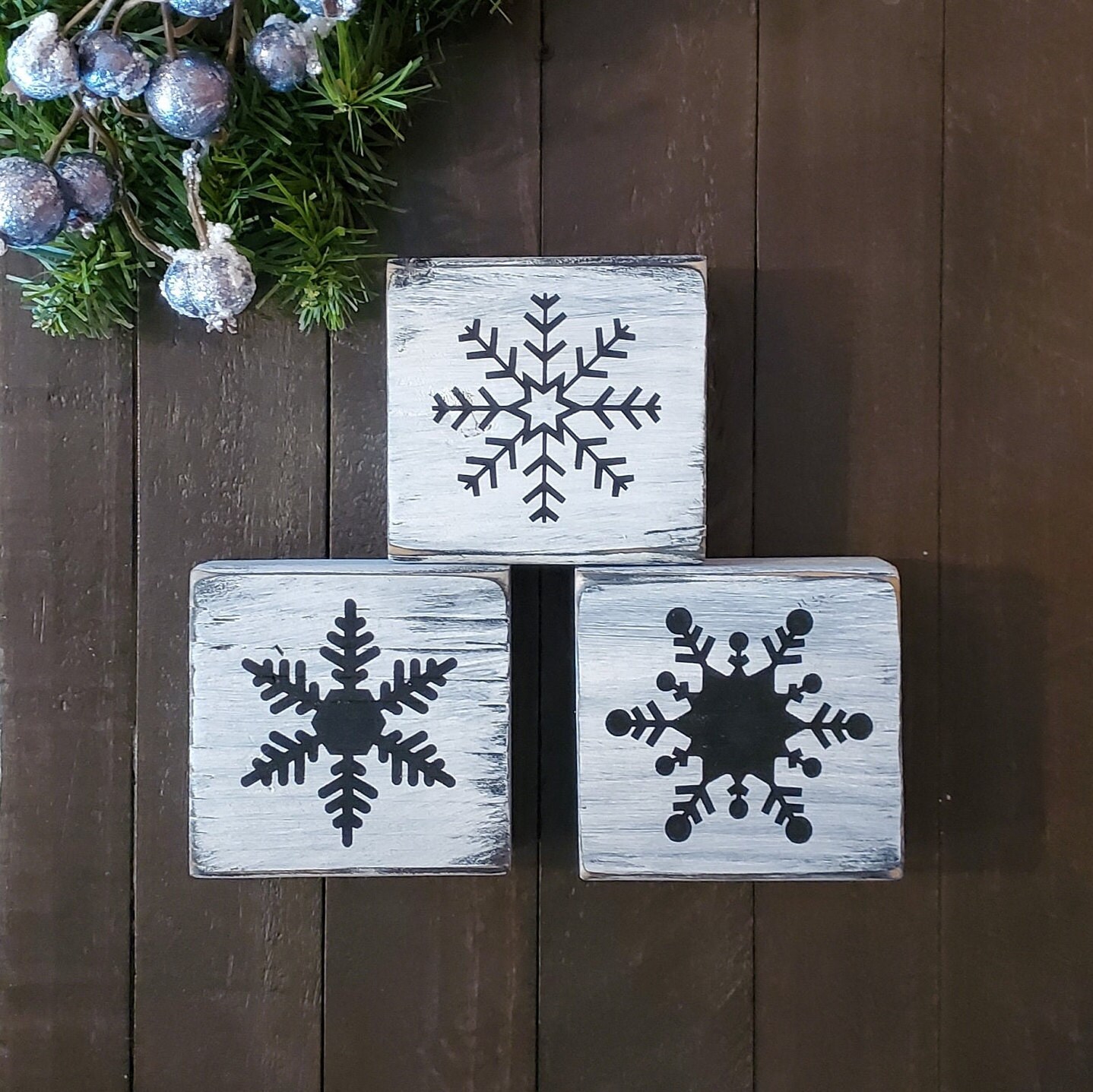 Rustic Wood Block Snowflake Decor / Decorative Block Set / - Etsy