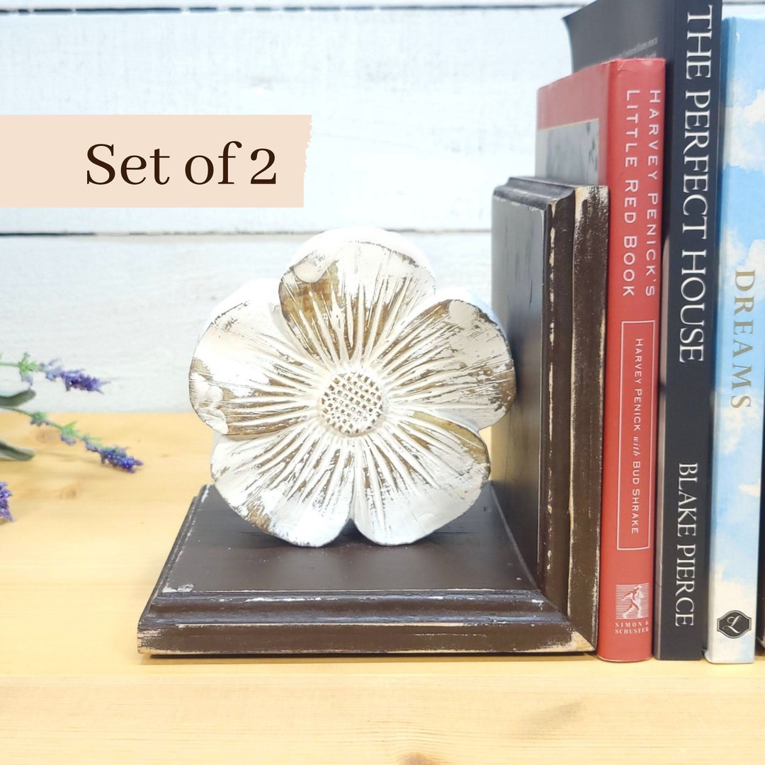Distressed Flower Bookends / Vintage Farmhouse Decor / Book - Etsy