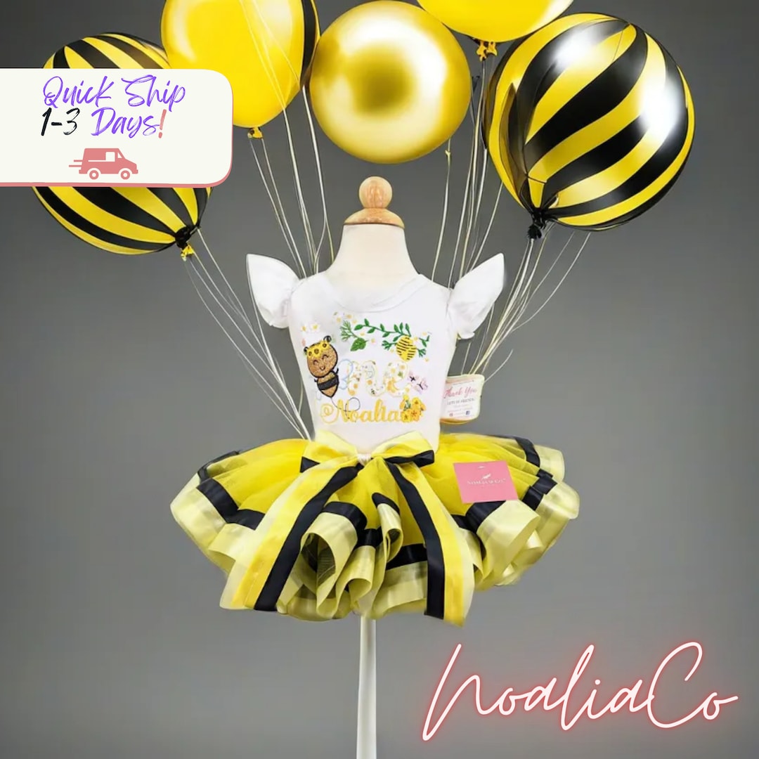 1st Birthday Girl Outfit, Bee Birthday Outfit, Bee-day Girl, Bumble Bee Birthday Romper Outfit ...