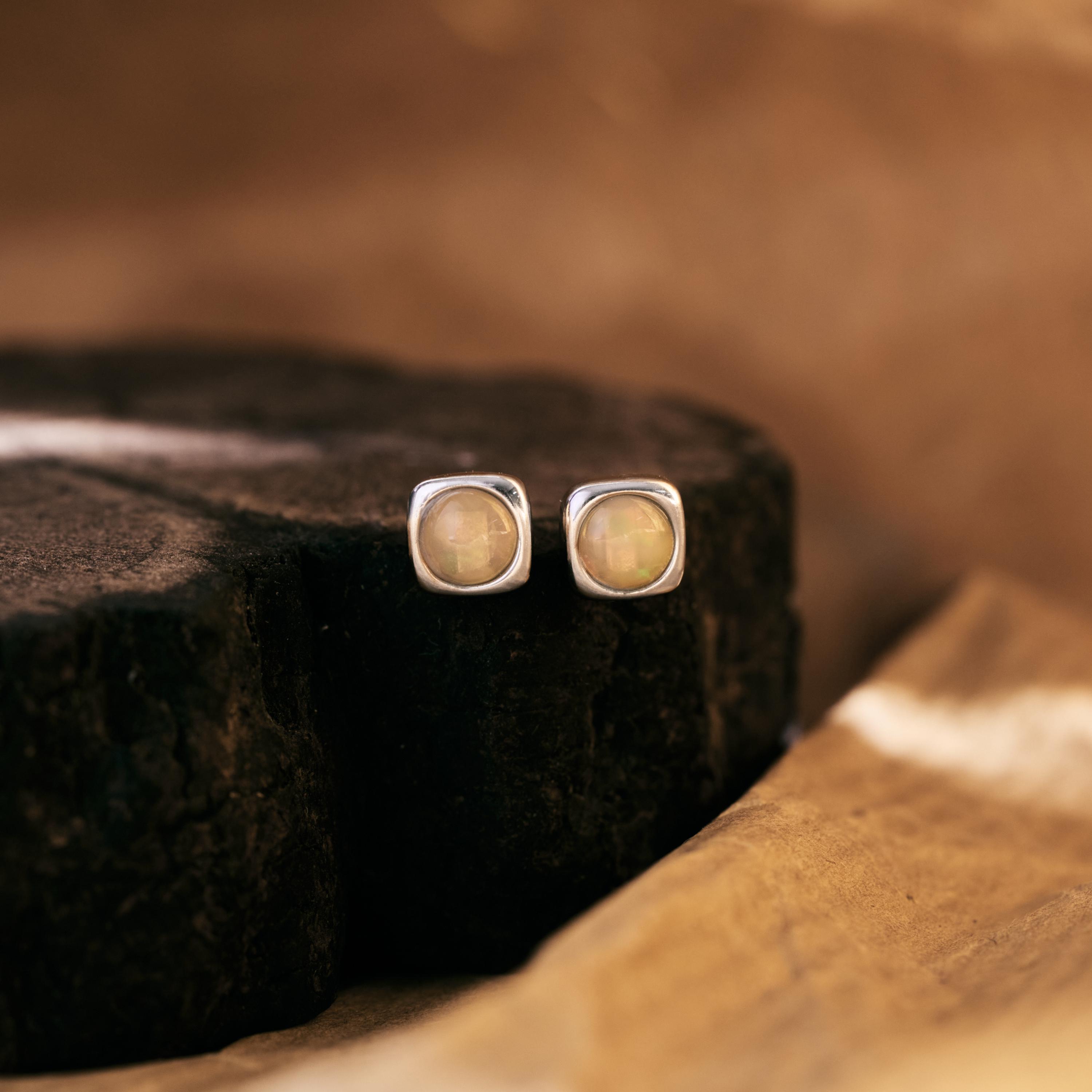 Natural Opal Earrings, Sterling Silver Opal Stud Earrings, Minimalist ...