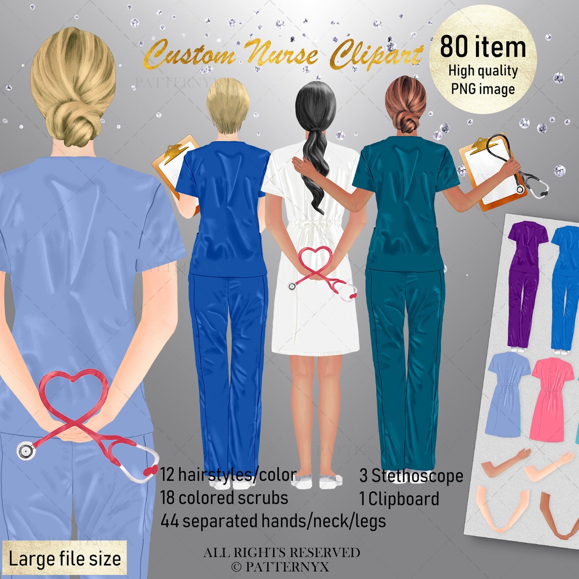 Custom Medical Nurse Clipart Bundle, Doctor Clipart, Nurse PNG Design ...