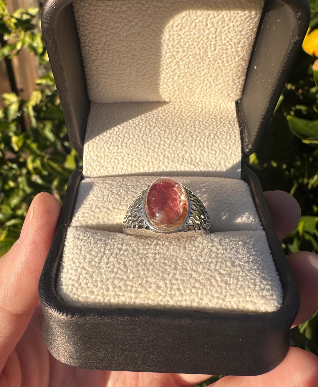 Red Fire Quartz Ring | Hematoid Quartz | Vintage-style Setting ...