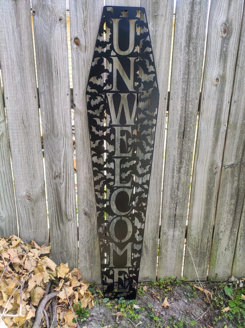 Halloween "unwelcome" Coffin-shaped Metal Signs - Etsy