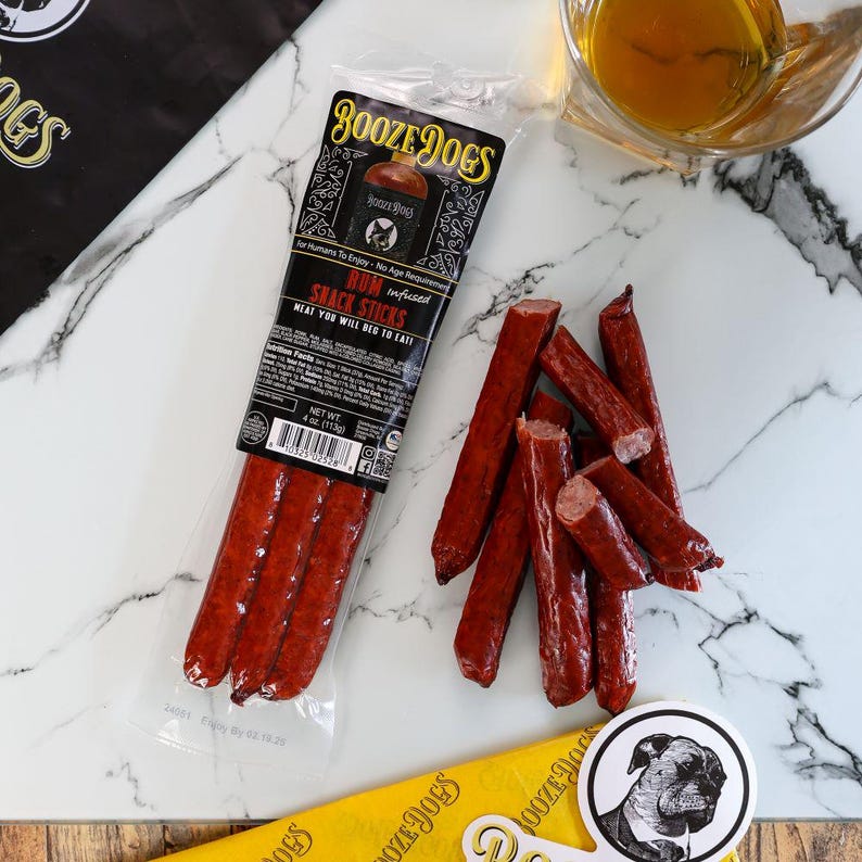 Gourmet Snack Sized Liquor Infused Pork Snack Sticks - Bourbon Gin Rum ...
