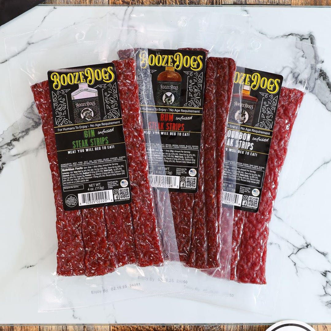 Gourmet Shareable Sized Liquor Infused Beef Pork Jerky Strips - Bourbon ...