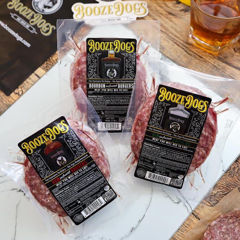 Gourmet Juicy Liquor Infused Beef Pork Burger Variety - Bourbon Gin Rum ...