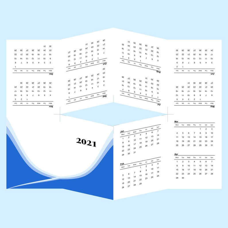 2021 Pocket Mini Calendar 8 Page Foldable Printable A7 Size DIY Zine ...