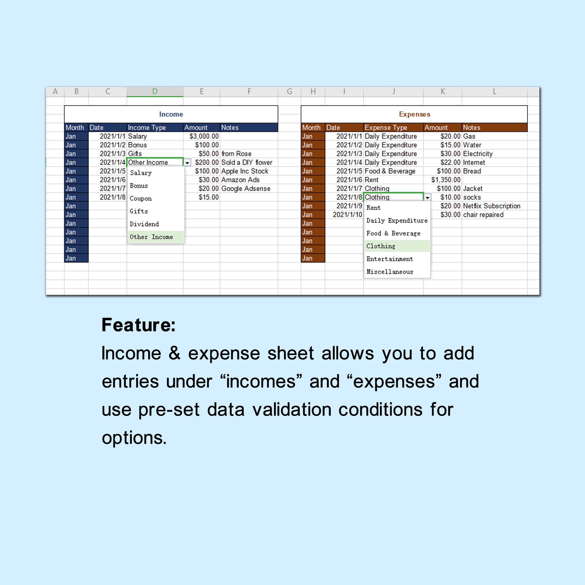 2021 Income Expense Track Annual Monthly Daily Expenditure Bill Spending Tracker Personal 