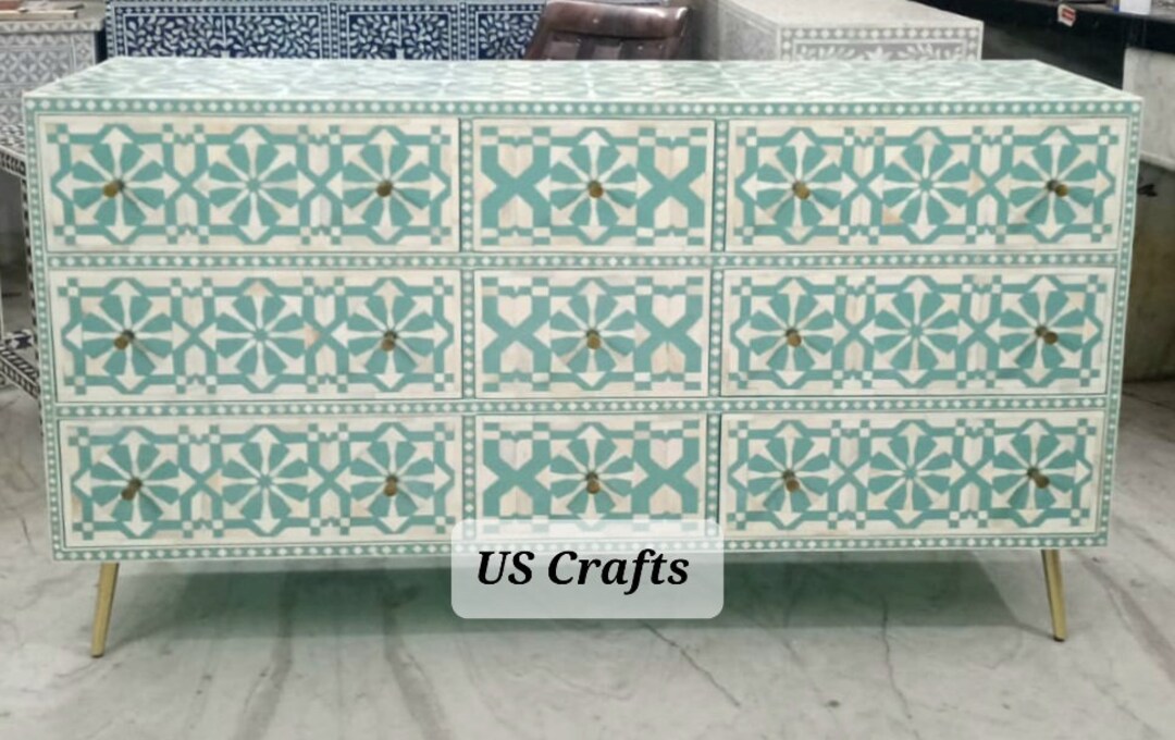 Bone Inlay Arrow Pattern 9 Drawers Chest ,bone Inlay Arrow Design 9 ...