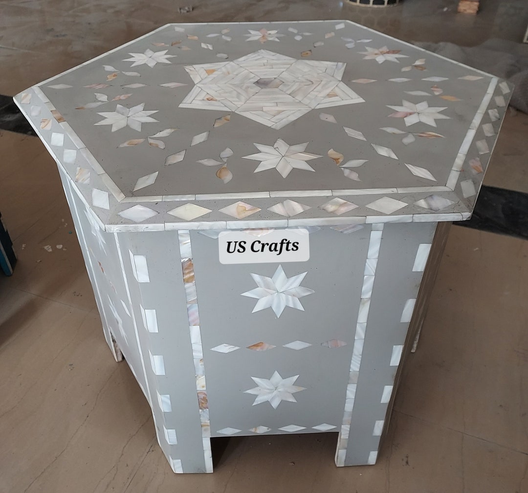 Mother of Pearl Octagon Coffee Table Grey,mother of Pearl Center Table ...
