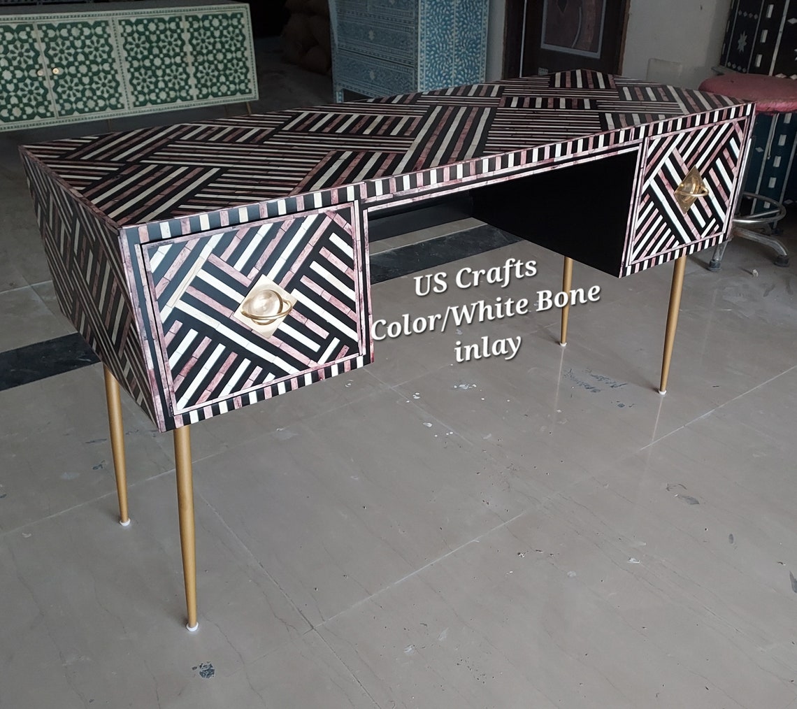 Bone Inlay Optical Design 2 Drawer Console Table Bone Inlay - Etsy