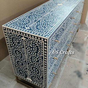 Bone Inlay Floral Design Chest of 6 Drawers Blue, Bone Inlay Floral ...