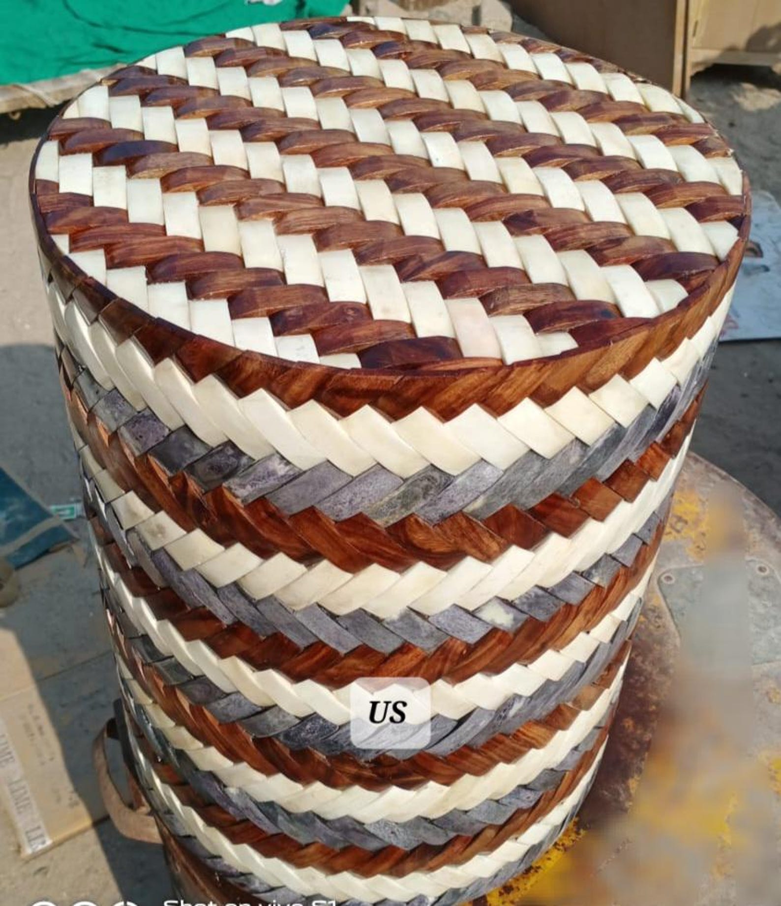 Bone Inlay Round End Table , Bone/teak Wood Inlay Side Table , Bone ...