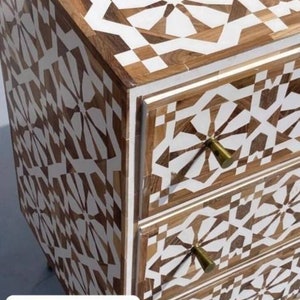 Inlay Work Handmaded Sideboard, Wood Inlay Chest of 9 Drawers, Bone ...