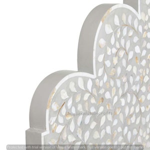 Mother of Pearl Inlay Grey Floral Pattern Bed Headboard , Handmade King ...