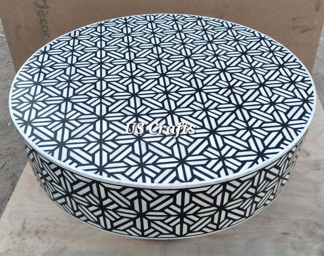 Bone Inlay Vector Design Coffee Table Black, Bone Inlay Geometric ...
