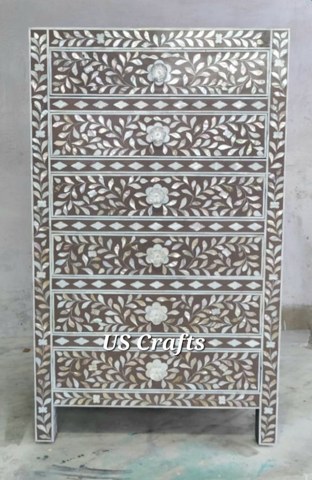 Mother of Pearl Floral Tallboy Dresser Warm Stone Color ,mother of ...