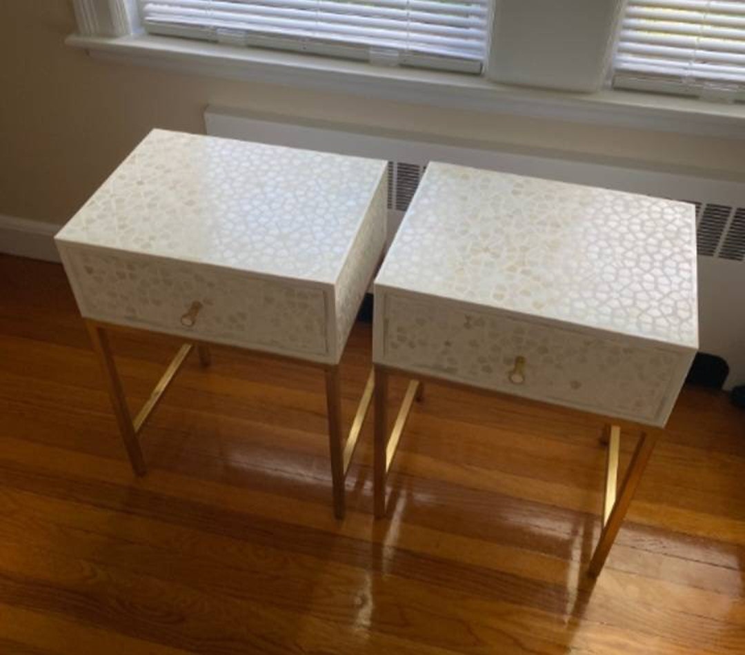 Bone Inlay Geometric Design Bedside Table Off-white Bone - Etsy