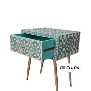 Bone Inlay Moroccan Design Bedside Table Slate Green Bone - Etsy