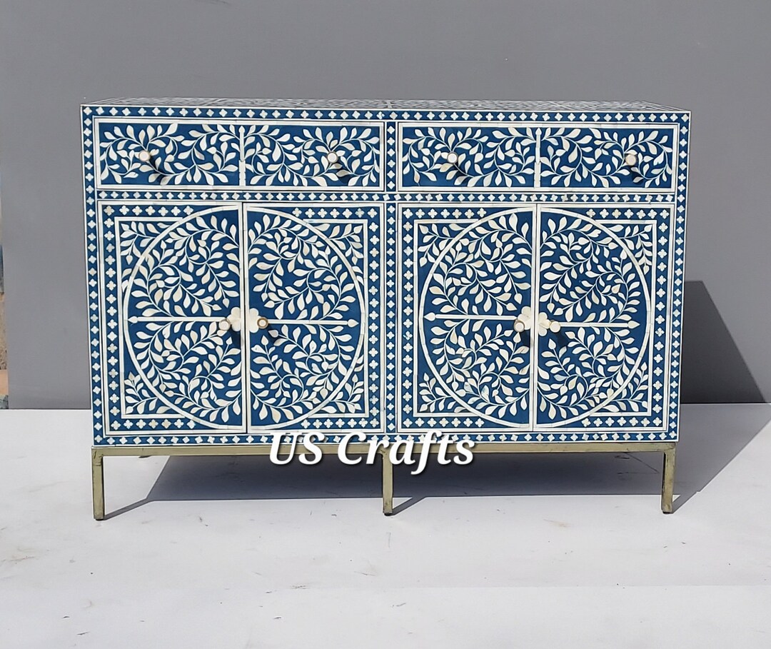 Bone Inlay Floral Design Buffet Table Blue, Bone Inlay Floral Pattern ...