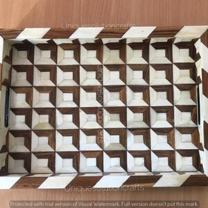 Wooden Inlay Tray, Wood Inlay Geometric Design Platter, Handmade Tray ...
