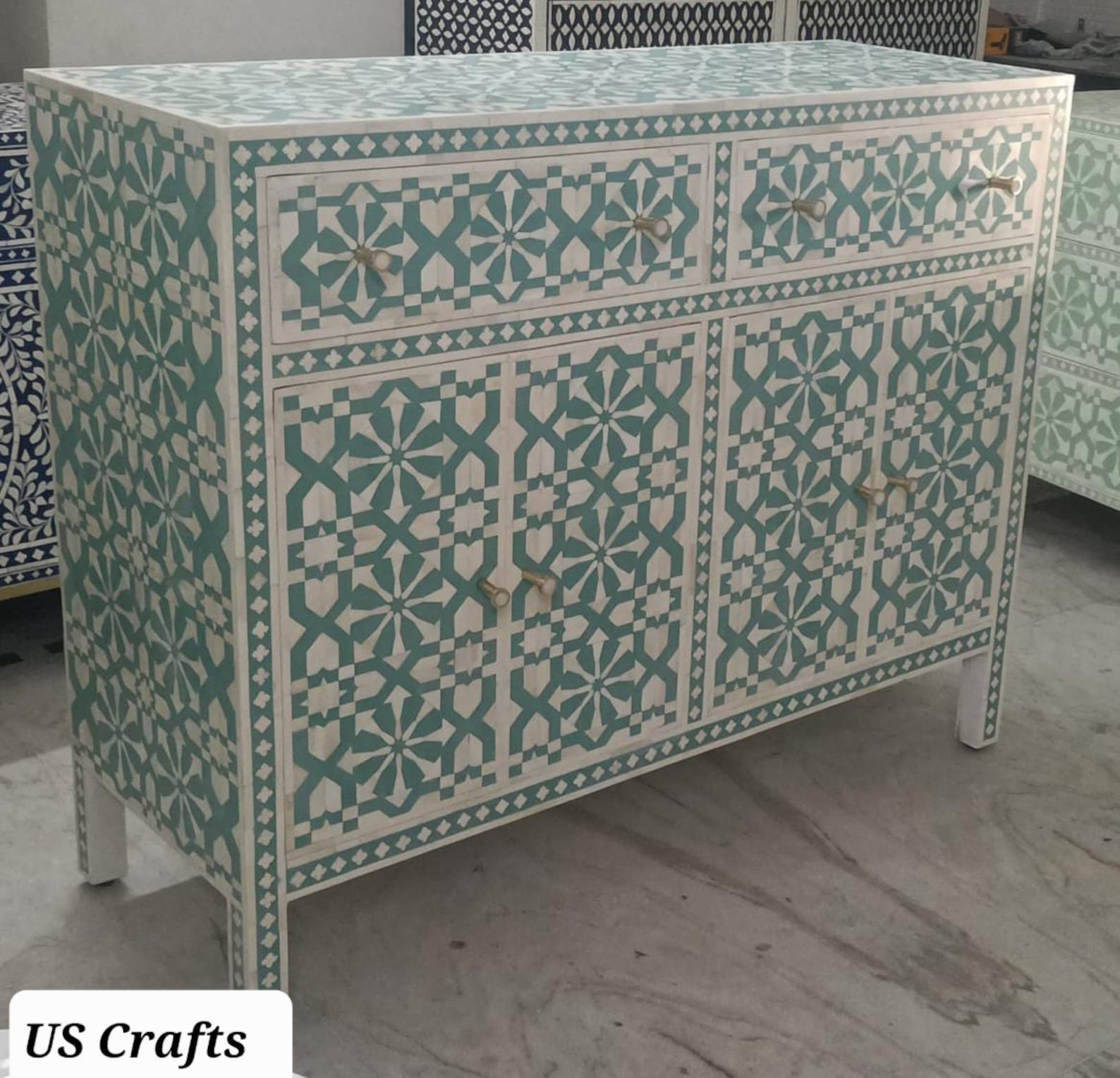 Bone Inlay Flying Arrow Dresser Mint Green,bone Inlay Sideboard,bone ...