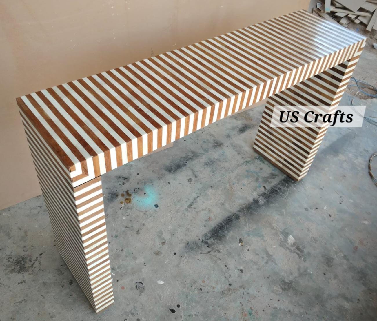 Wood & Bone Inlay Handmade Waterfall Pattern Console Table, Wood/bone ...