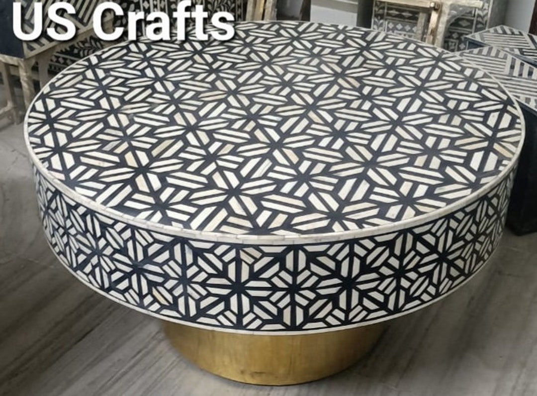 Bone Inlay Vector Design Coffee Table Black, Bone Inlay Geometric ...