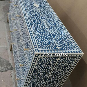 Bone Inlay Floral Design Chest of 6 Drawers Blue, Bone Inlay Floral ...