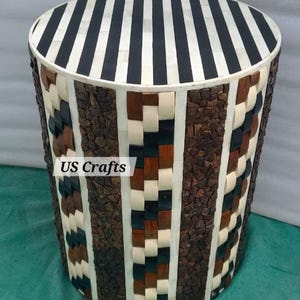 Bone Inlay Round End Table , Bone/teak Wood Inlay With Coconut Shell ...