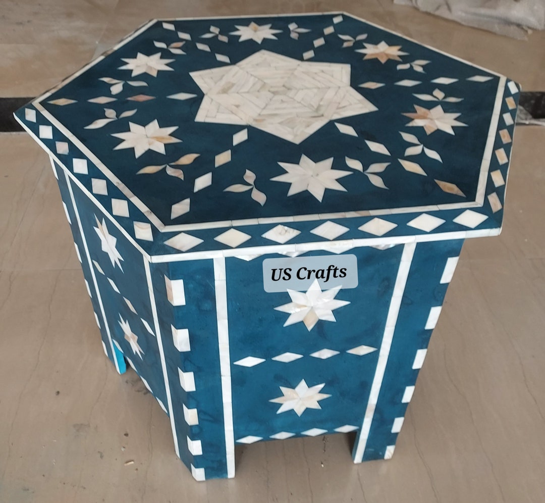 Mother of Pearl Octagon Coffee Table Blue,mother of Pearl Center Table ...