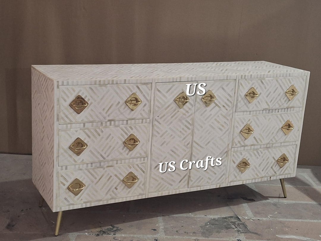 Bone Inlay 6 Drawers Chest With Door Shelf White, Bone Inlay Sideboard ...