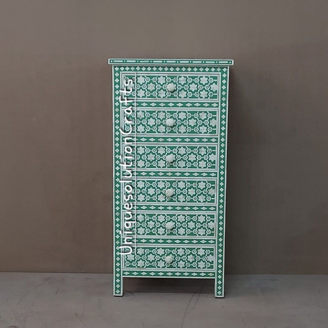 Bone Inlay Star Pattern Tallboy Dresser Green, Bone Inlay Chest of 6 ...